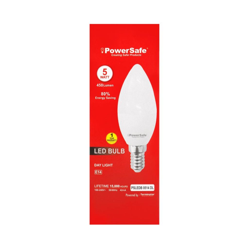 Powersafe LED Candle Bulb 0514 - Day Light 5W, Surge Protected 500V