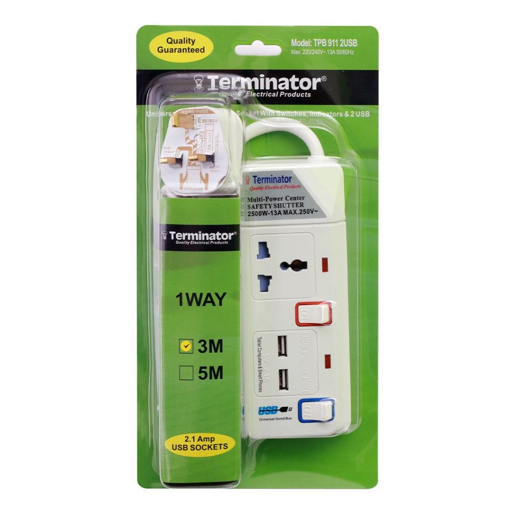 Extension Lead TPB 911 2USB | Terminator Electrical Products