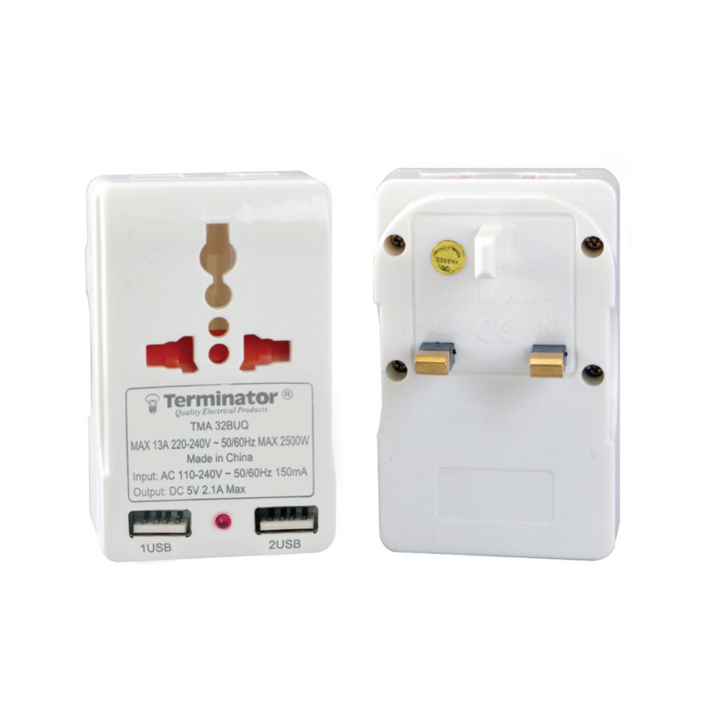 Terminator TMA 2T-3UAC 2 Way Universal T Socket With 3USB